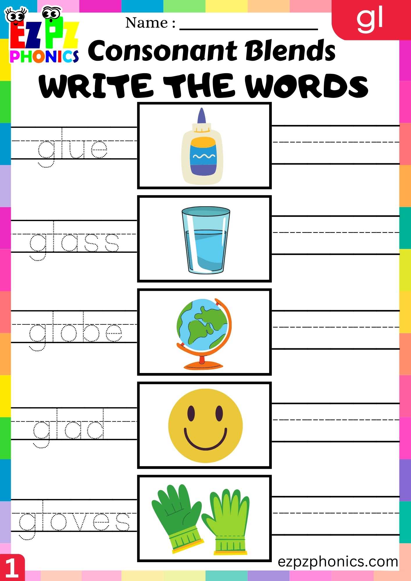 Group1 Gl Words Write The Words Phonics Consonant Blends Worksheet